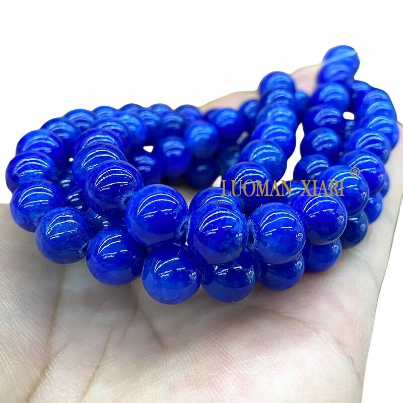 Бусины из персидского нефрита LUOMAN XIARI, имитация кунцита, турмалина, янтарного цвета, круглые, 4-10 мм Синий, 6mm about 63pcs, dark blue jade