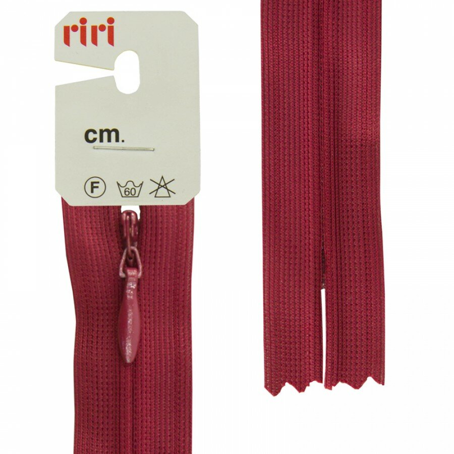 Молния потайная неразъемная, Т3, 60 см, цвет 2411, бордовый