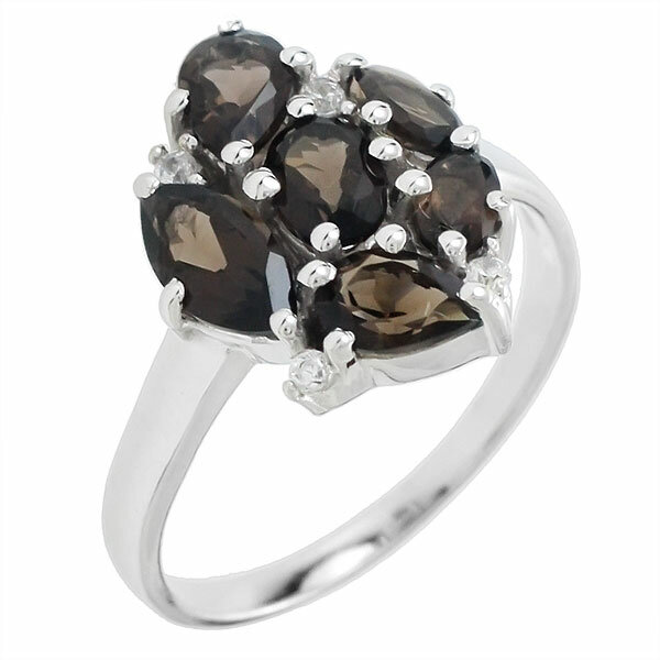 Кольцо тонкое, серебро, 925 проба, родирование, раухтопаз, фианит