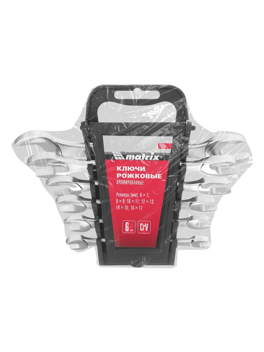 Набор ключей рожковых, 6-17 мм, 6 шт, CrV, х, MATRIX, 15231