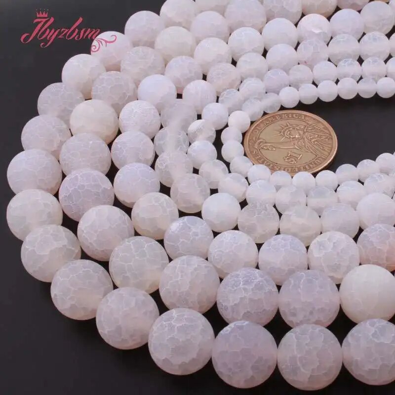 Натуральные бусины из морозного агата jbyzbsm 6/8/10/12 мм Белый, 6mm approx 60-63pcs, White