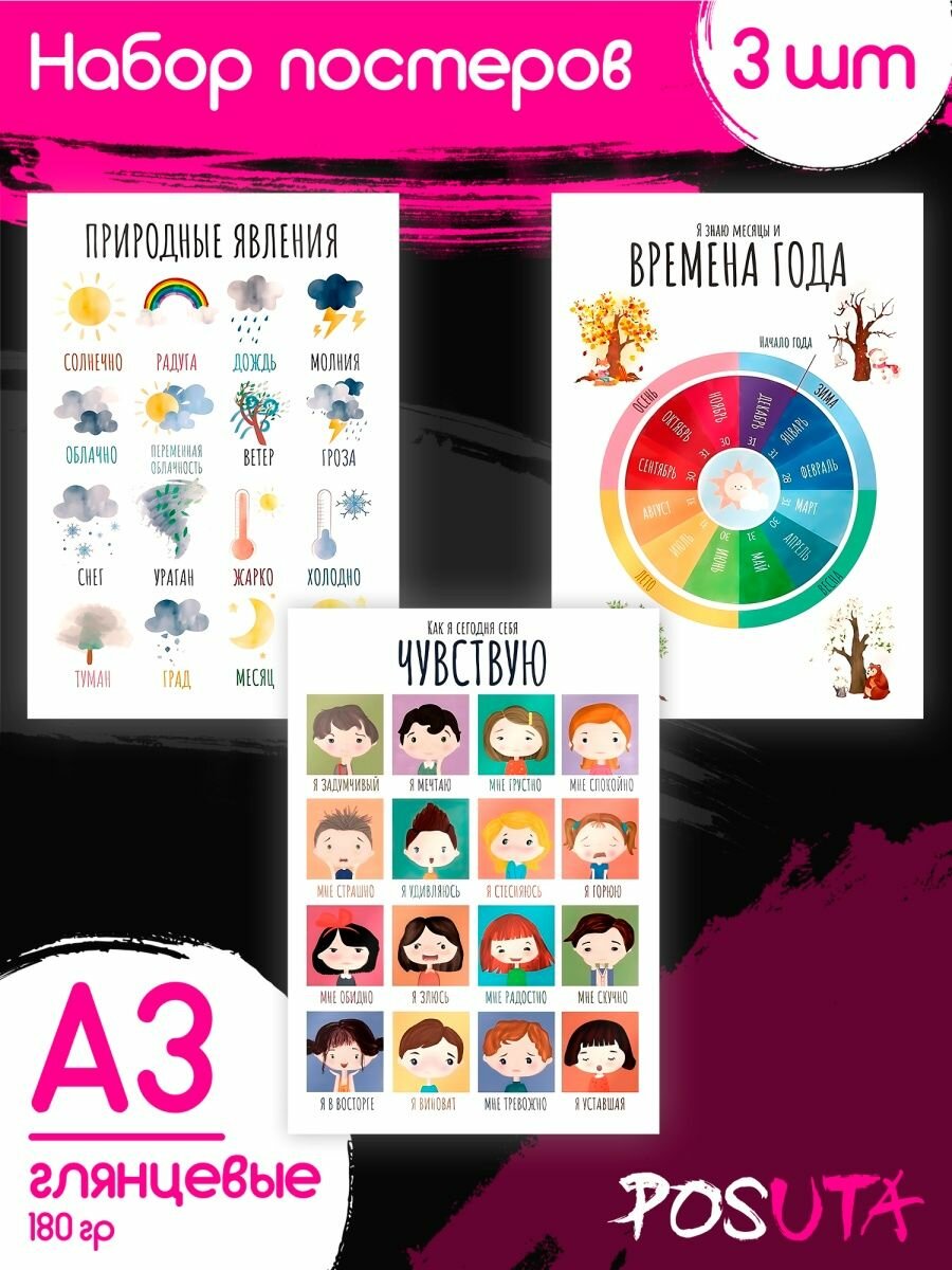 Постеры Времена года обучающие Стенды для детского сада