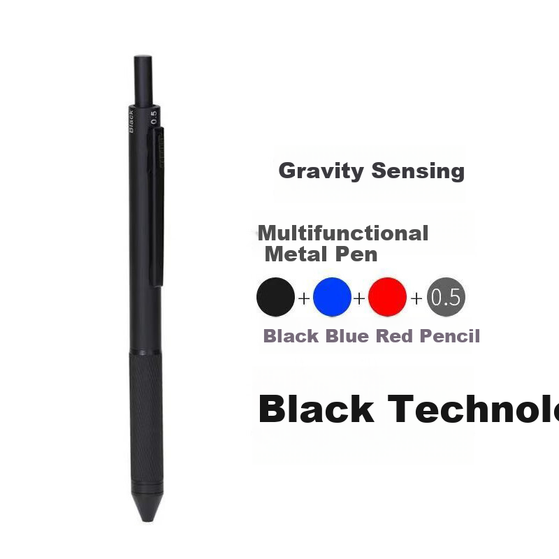 Touch Fish Gravity-Sensing Metal Pen, Multifunctional Four-In Ballpoint Pen, High-Tech Push-Button Gel Pen, Stylish Creative Gift, Gravity-Sensing Pen (Matte Black)