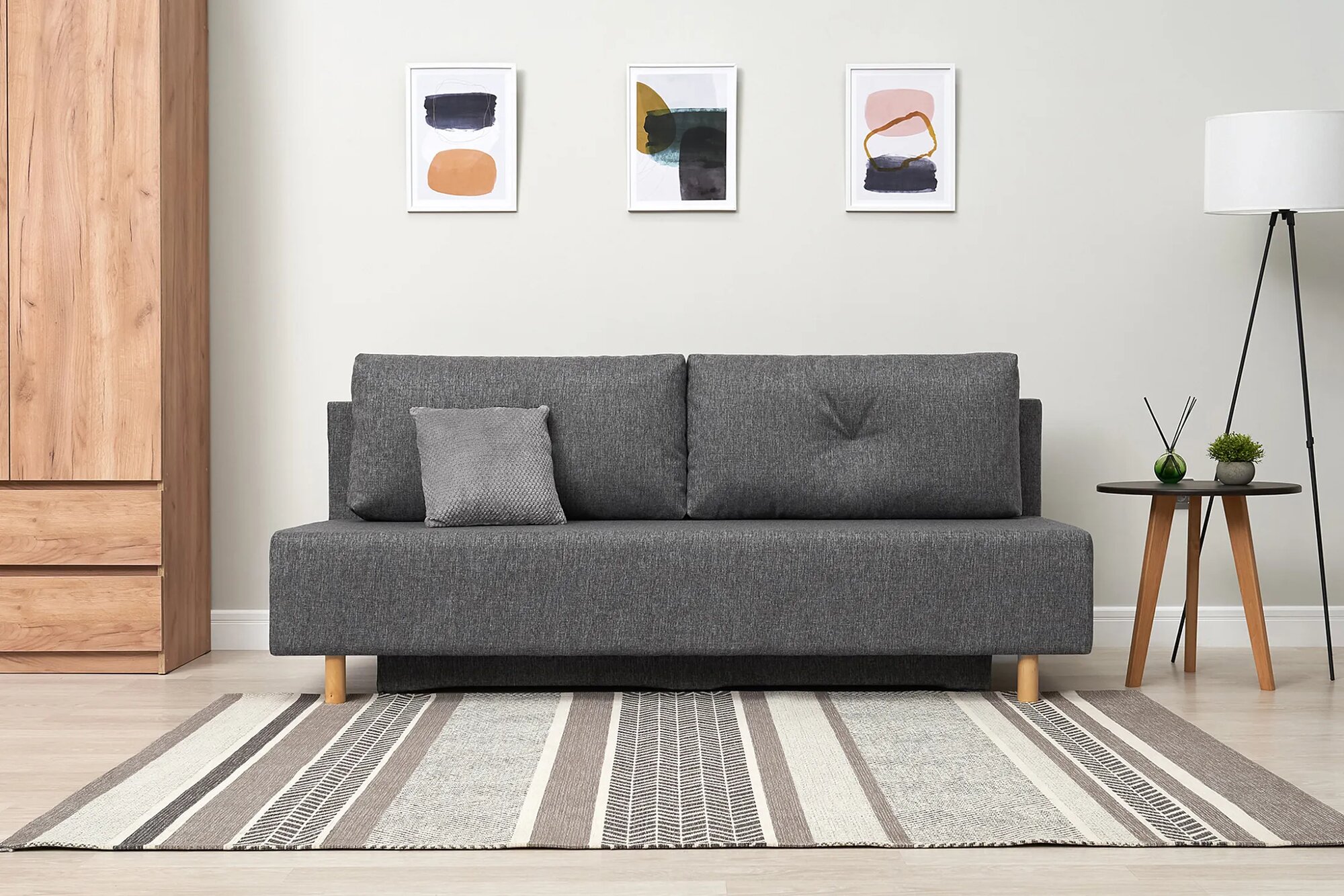 Диван Интер Еврокнижка, темно-серый, ткань рогожка, с ящиком для белья, на ножках 12см