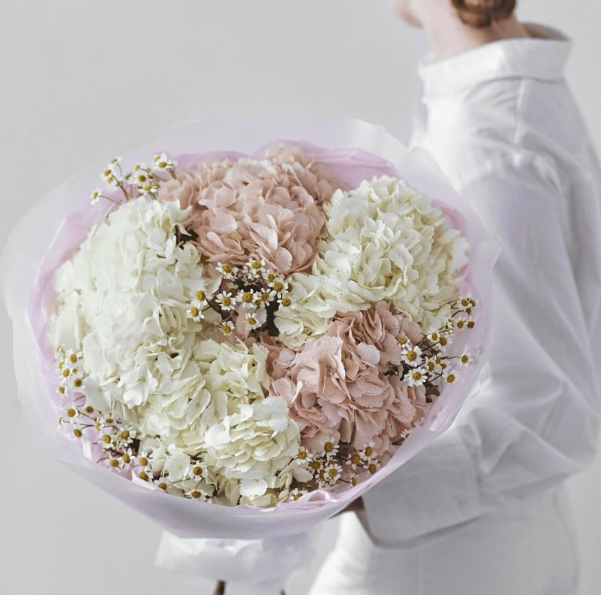 Букет «Легкое облачко» (гортензии, кустовые ромашки)
