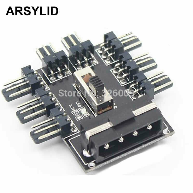 ARSYLID Вентилятор Hub Computer SATA D-4P 1 to 8 Multi Splitter Cooler Cooling 3pin 12V Power Socket Adapter 2 Level Speed Controller