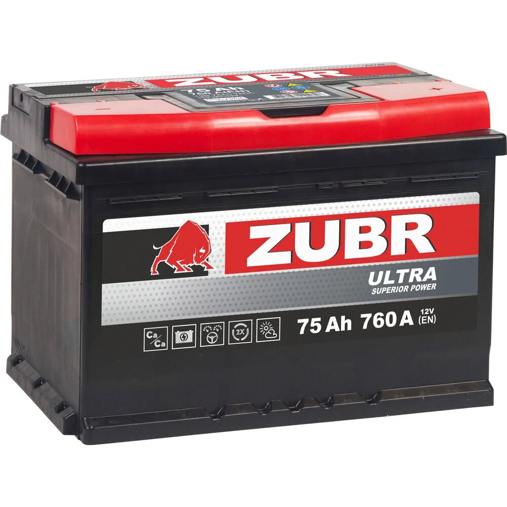 Аккумулятор ZUBR Ultra 75Ah R+, для пуска двигателей внутреннего сгорания на морских судах обратная полярность автомобилей легковых и грузовых
