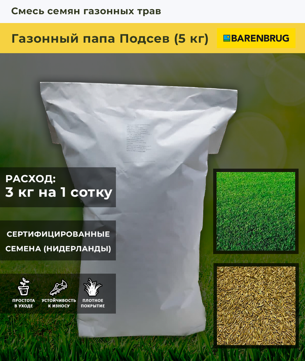 Семена газонной травы BARENBRUG Газонный папа Подсев, премиальные сорта, 5 кг