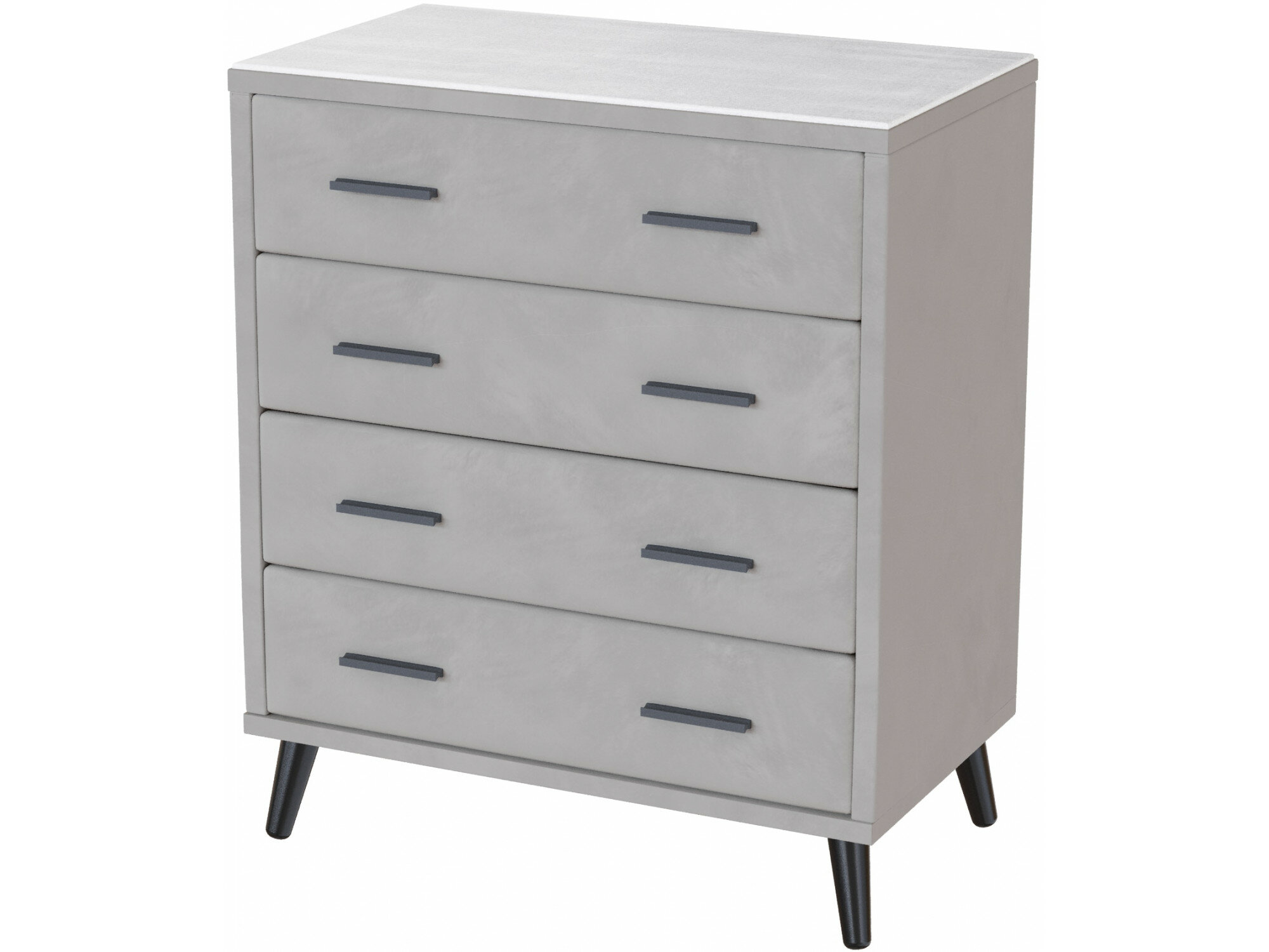 Комод интерьерный с 4 ящиками, с мягкой обивкой, 80х46х93 , велюр  светло-серый/мдф холст белый