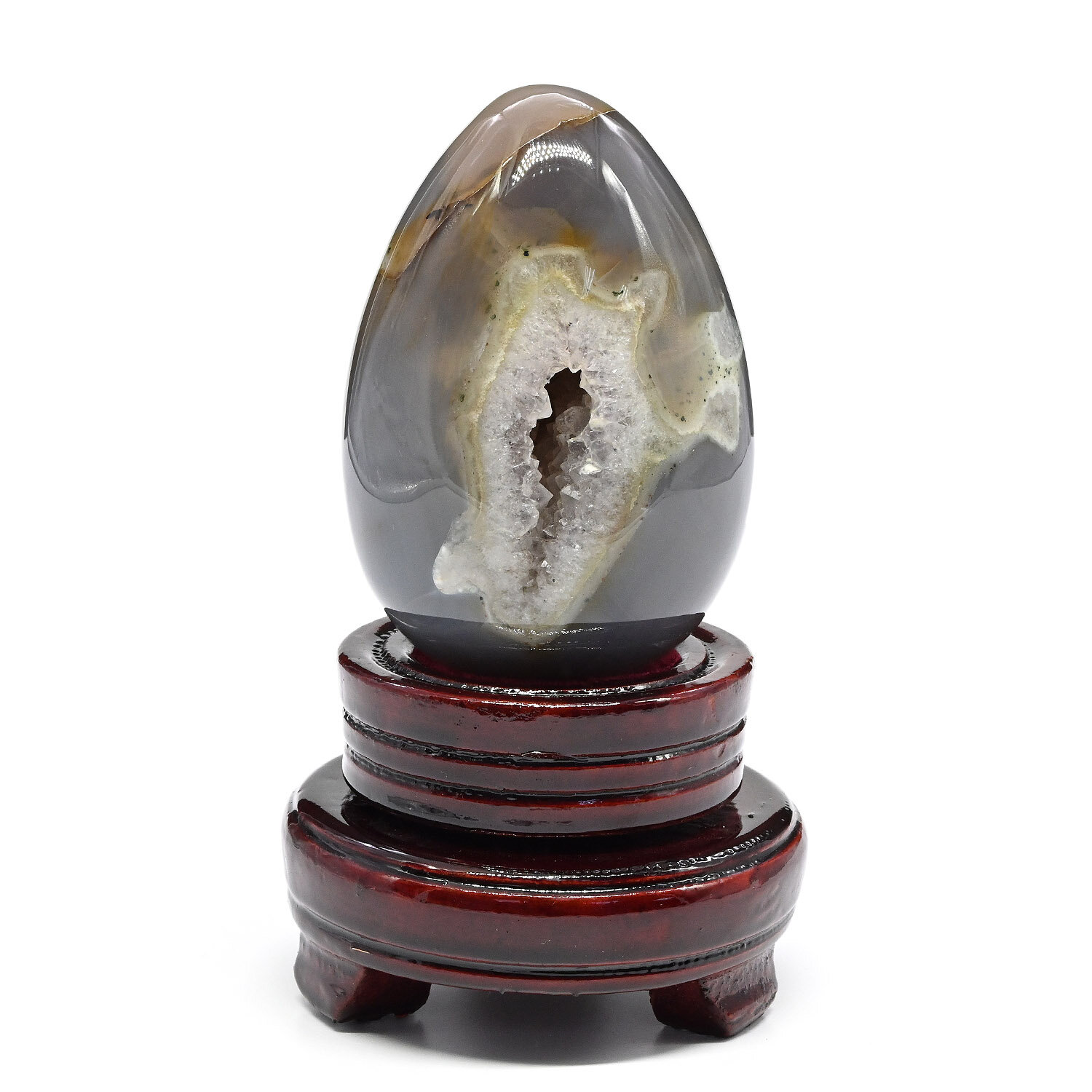 Яйцо из агата бразильского с жеодой 67*100мм. 580г .