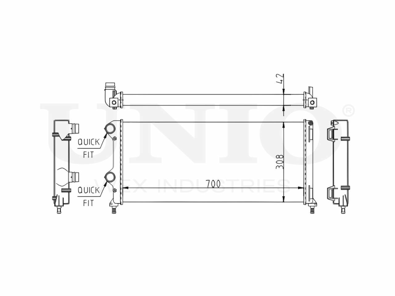 Радиатор охлаждения двигателя, для Фиат Добло (119) 03-, Cargo (223) 01-, Fiat Doblo 01-, артикул RAD-10112, производителя UNIO