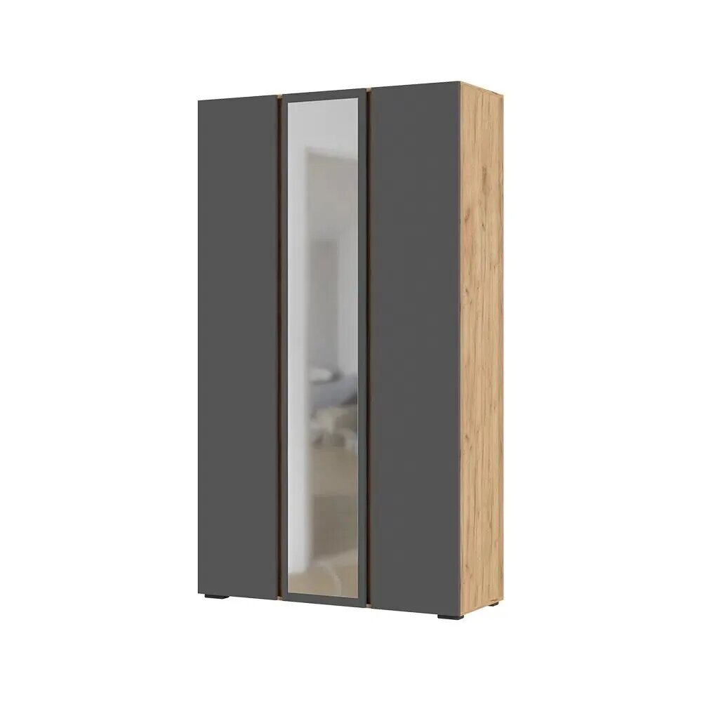 Шкаф 3-х створчатый с зеркалом ШК 02 «Хелен» ЛДСП (Дуб крафт золотой/Серый графит) 120х47х210