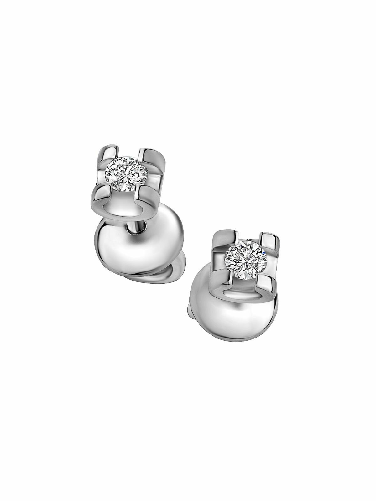 Серьги пусеты, белое золото, 585 проба, родирование, бриллиант