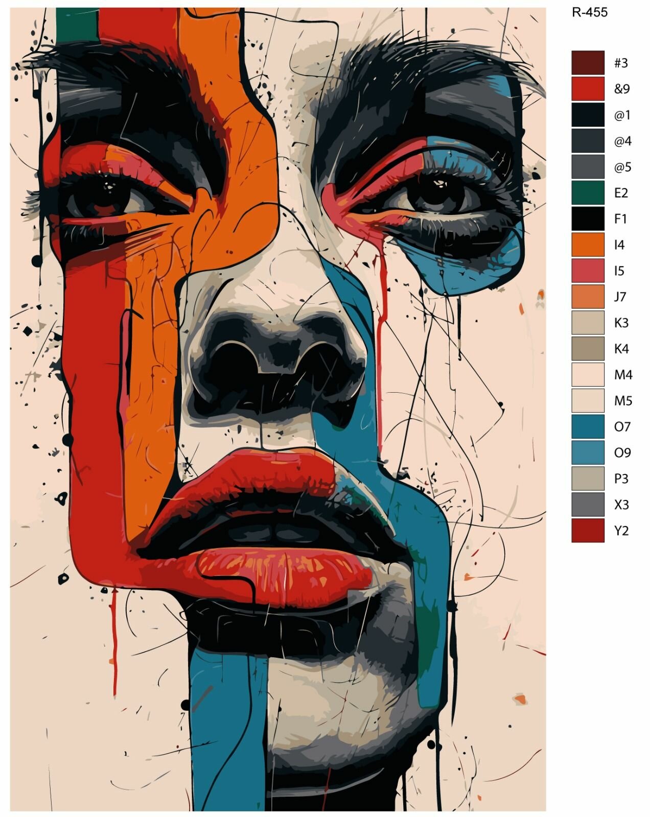 Картина по номерам R-455 "Цветное лицо девушки" 50х70 см