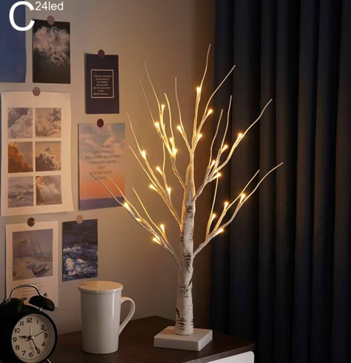 Декоративный светильник "Береза", ABS пластик, LED, настольный, белый