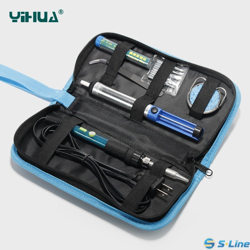 Набор для пайки YIHUA 947-III case. Паяльник, набор жал, припой, губка, чехол на молнии