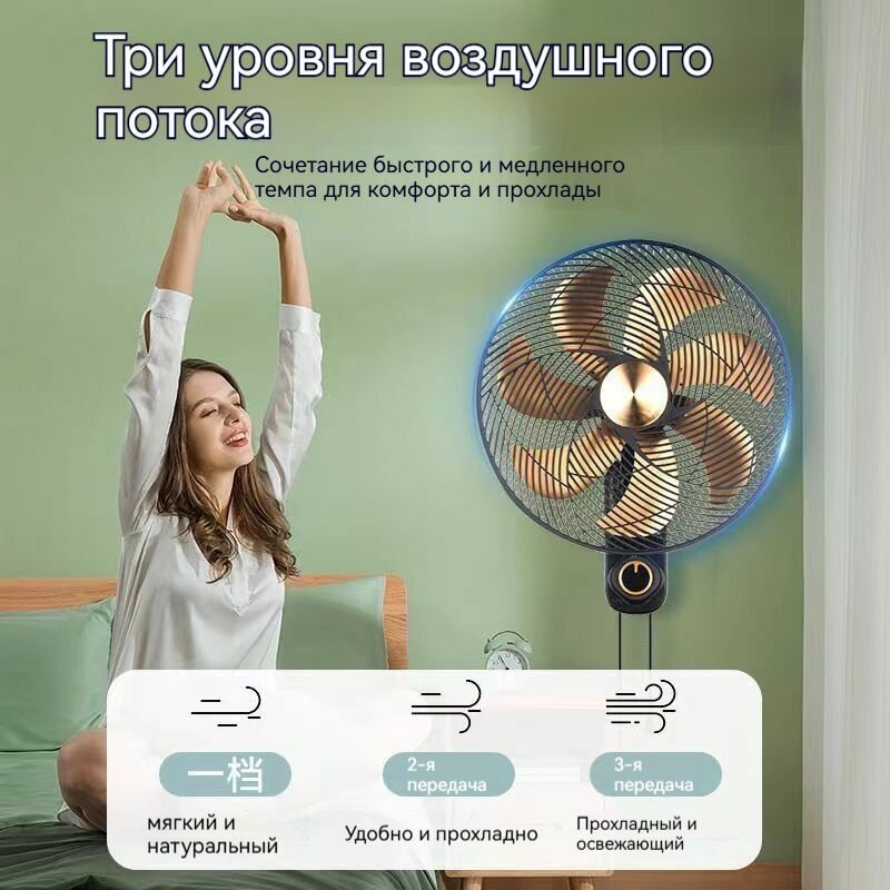 Настенный вентилятор вентилятор настенный с пультом мощный, золотой, черный