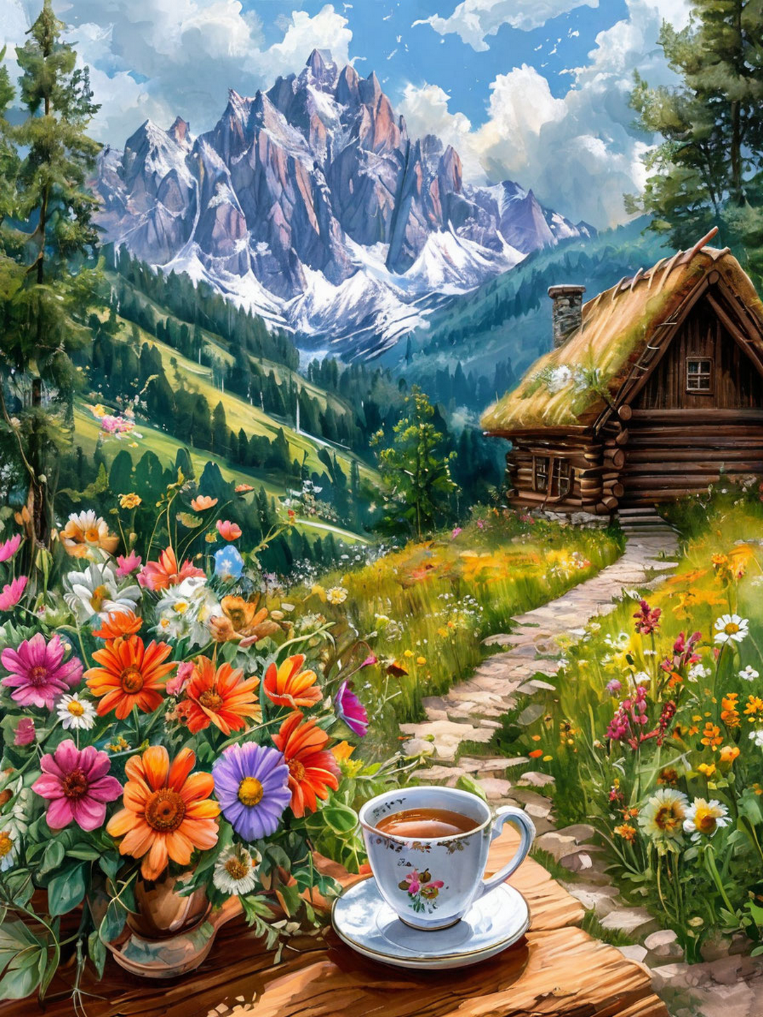 Картина на стену для интерьера "Домик в горах" 40х50 см, холст на подрамнике, ArtInter