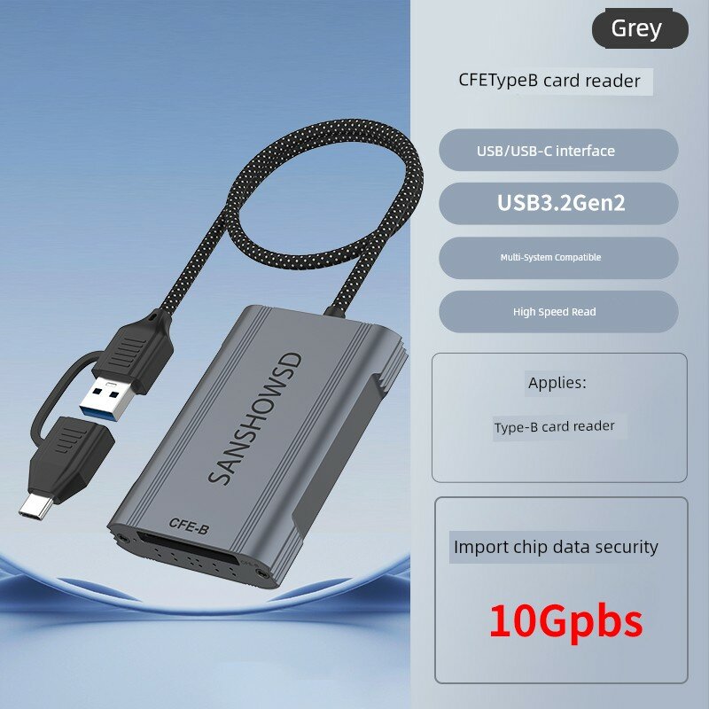 CFexpress Type-B одноконтактный карт-ридер USB 3.2 Gen 2 10Gbps, серый цвет для Windows и macOS