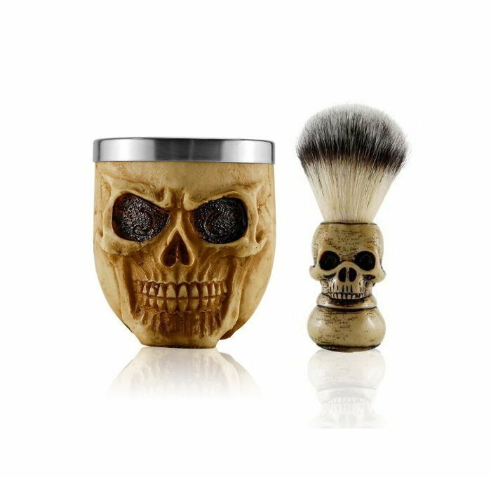 Набор для бритья: чаша Череп с помазком кремового цвета
