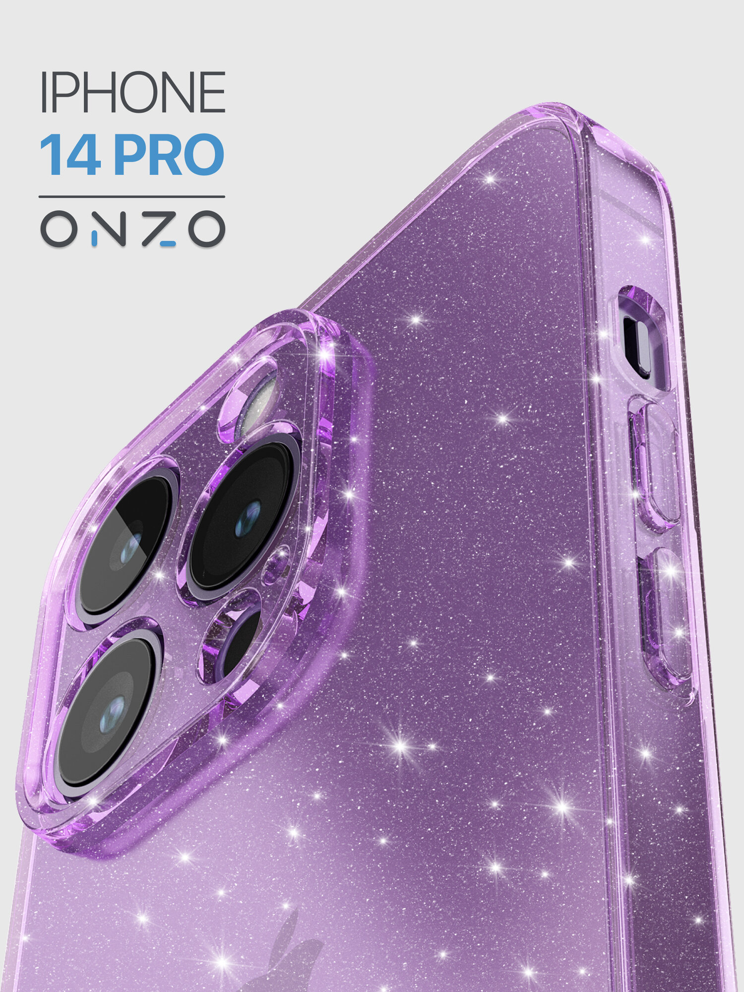 Блестящий чехол на iPhone 14 Pro / Айфон 14 Про, сиреневый прозрачный