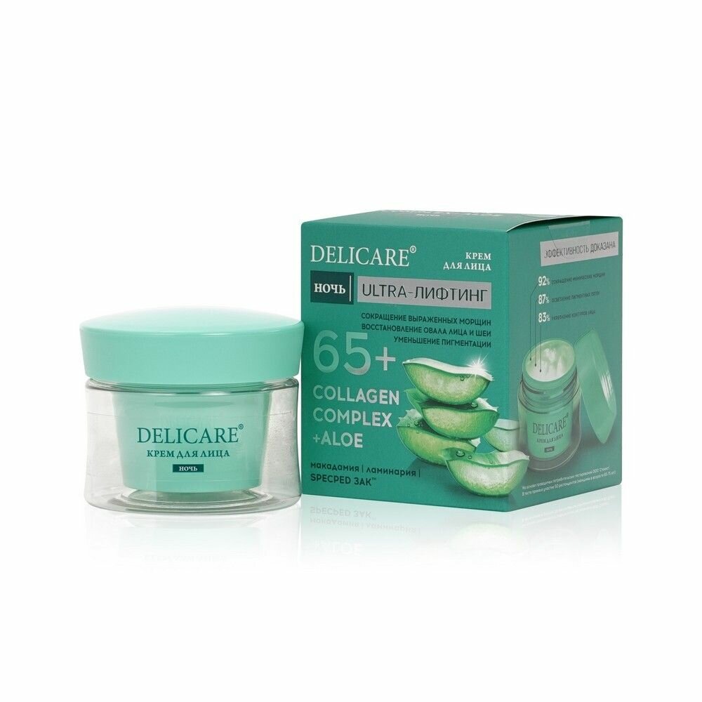 Delicare Ночной крем для лицам Collagen Complex + Aloe с алоэ вера и коллагеном 65+ 50мл