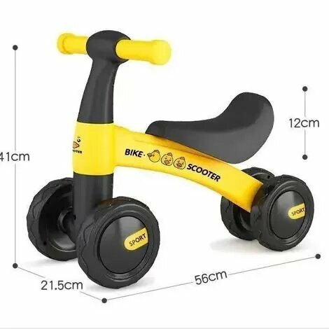 Беговел, литая рама, пластик, колеса 2 шт, регулировка седла, желтый/черный