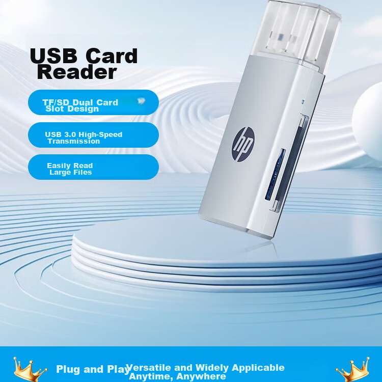 HP USB 3.0 Card Reader SD/TF Dual-Reader Multi-Functional All-In Card Reader for Computer, Phone, IPad, Camera, Dash Cam, Surveillance Memory Card, Silver