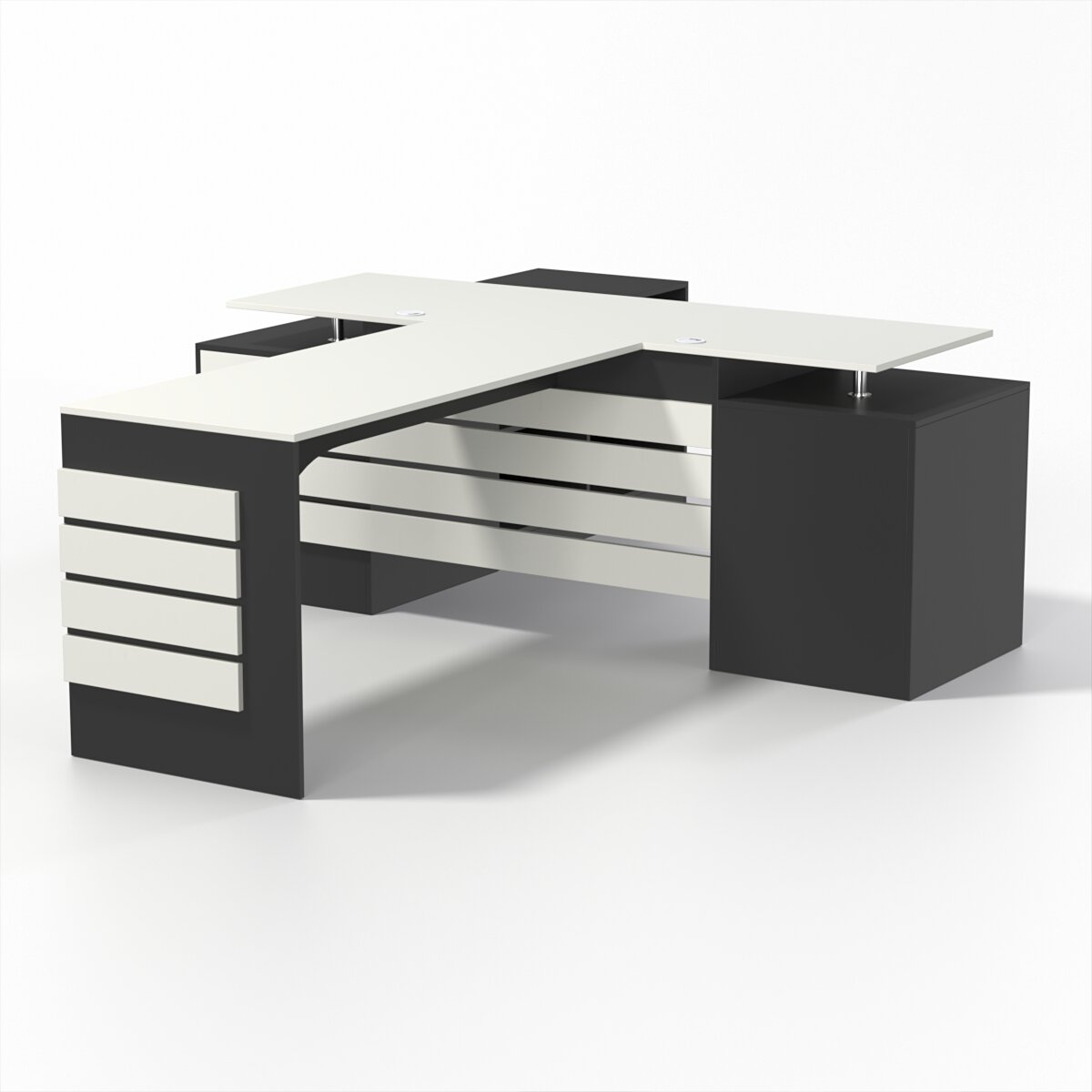 Стол руководителя №14 с приставкой брифингом, Черный и Белый. Производитель товара - компания Westcom.