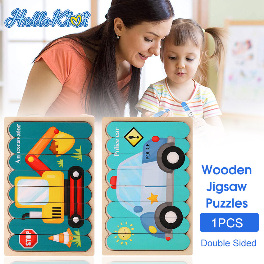 HelloKimi Jigsaw Puzzles Kids Creative Bar Puzzle Двусторонние деревянные палочки Головоломка с рисунком животных Деревянные пазлы Детские игрушки для раннего развития Деревянные игрушки Монтессори-игрушки для детей Мальчики Девочки