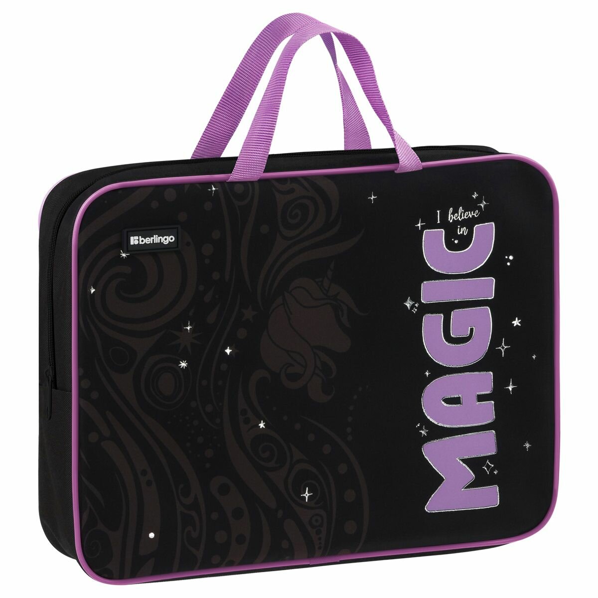 Папка текстильная с ручками 1 отделение, А4 Berlingo "Purple Magic", 350*265*80мм, текстиль, на молнии