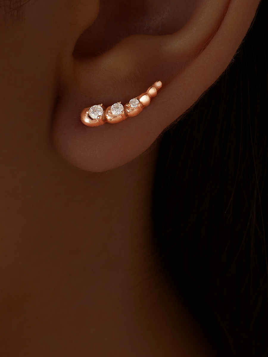 Серьги клаймберы, серебро, 925 проба, золочение, фианит