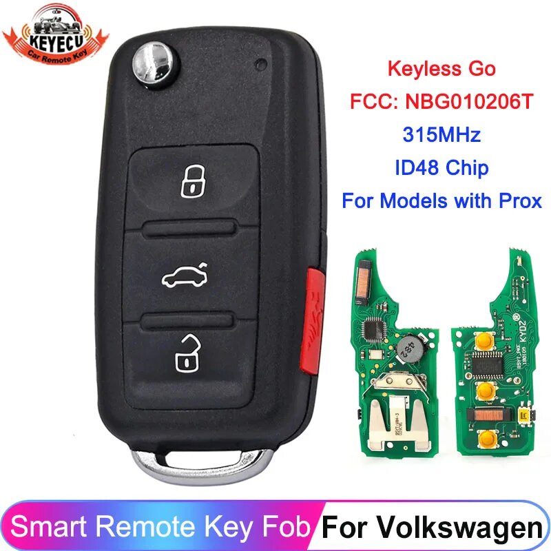 KEYECU Keyless Go Proximity Remote Key NBG010206T для Volkswagen VW Beetle Passat CC Jetta 2011-2017 5K0 837 202 AK 315 МГц