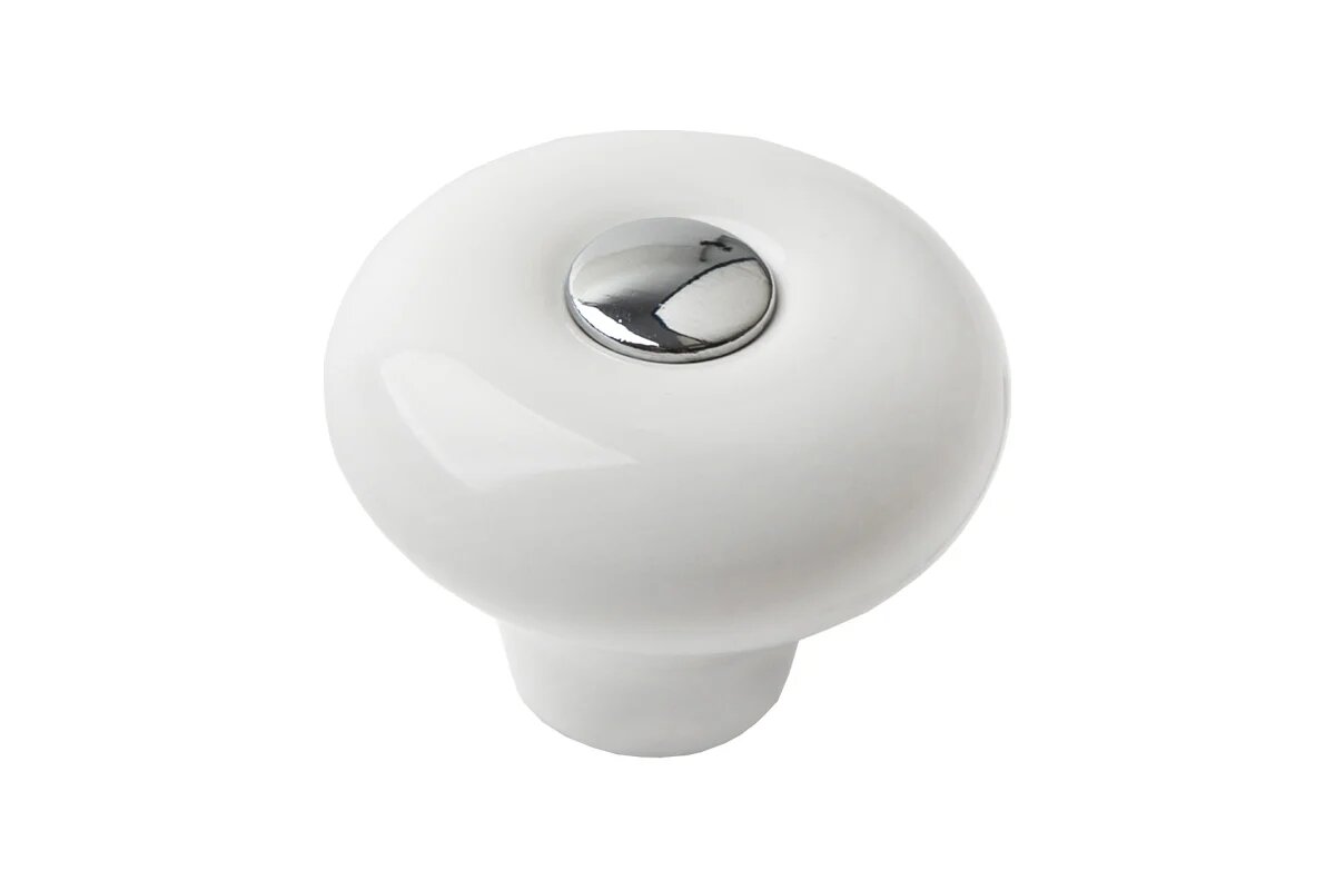 Kerron Ручка-кнопка KF20-11 с фарфором хром/белый, мебельная фурнитура, стильный дизайн