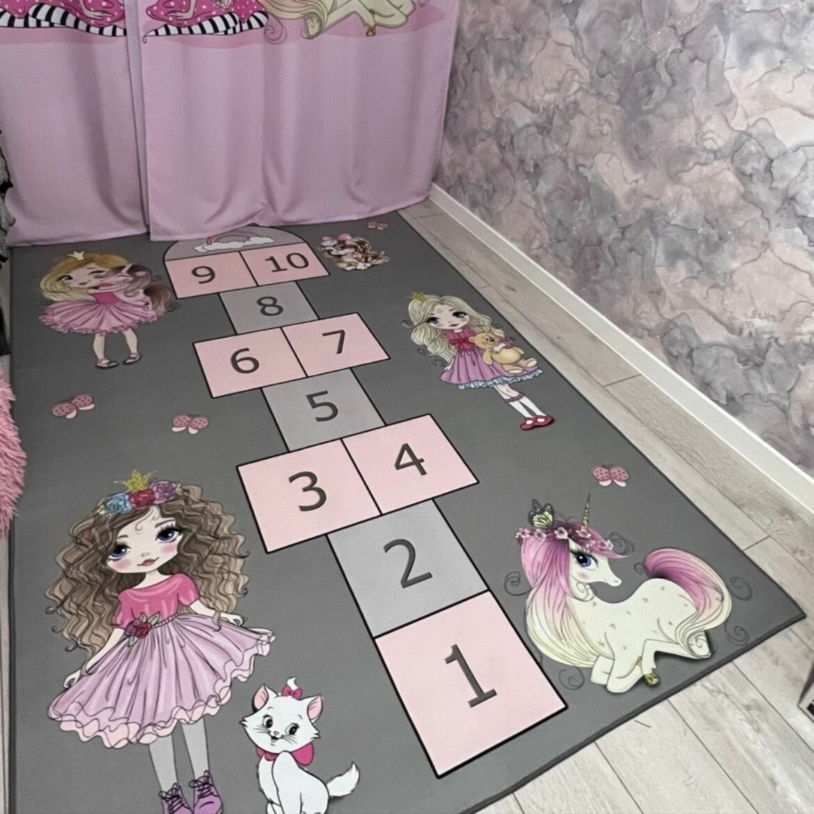 Ковер в детскую, коврик безворсовый, для девочки, классики 1,4*2 м -kpa