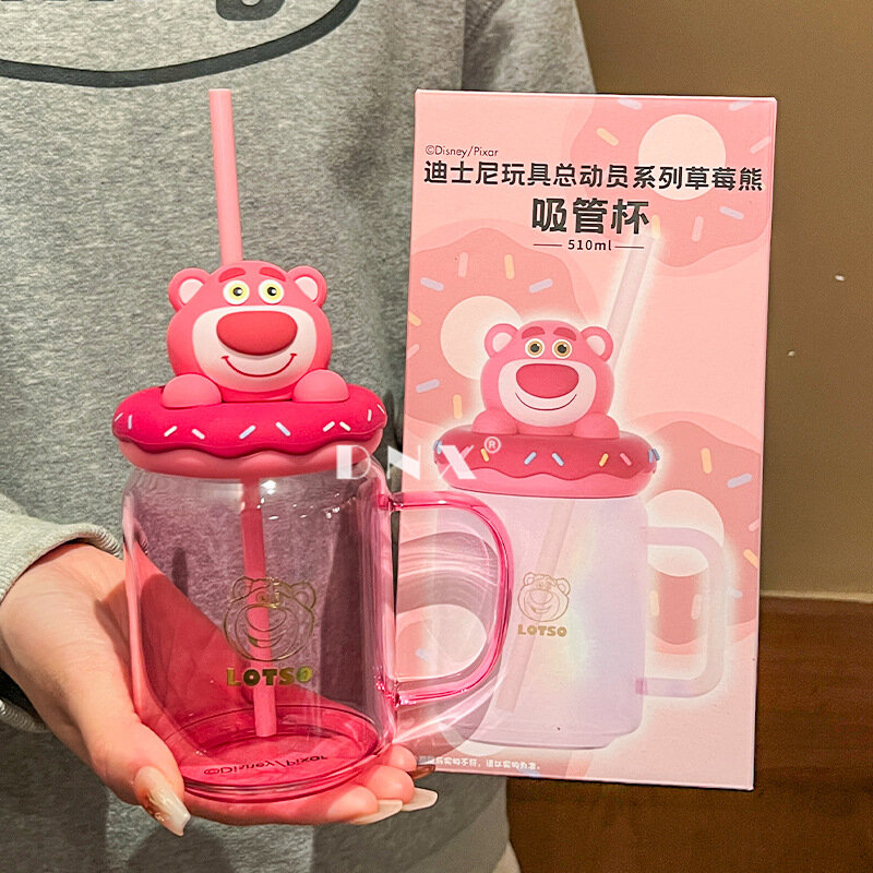 Стеклянная чашка Sanrio с соломенной ручкой и стежкой, переносная чашка для воды для мальчиков и девочек, милая домашняя чашка для молока и кофе
