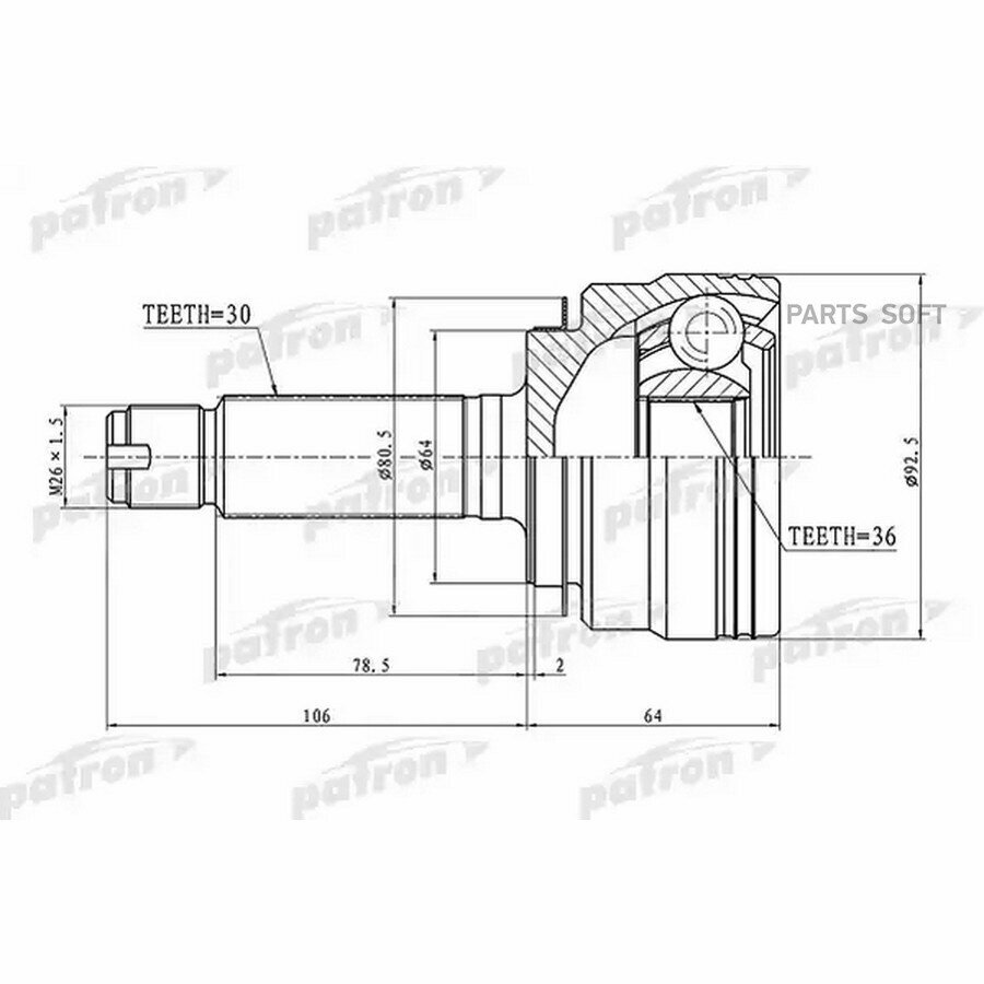 ШРУС наружный 30x64x36 ACURA MDX YD2 07-13 PATRON PCV1289 | цена за 1 шт