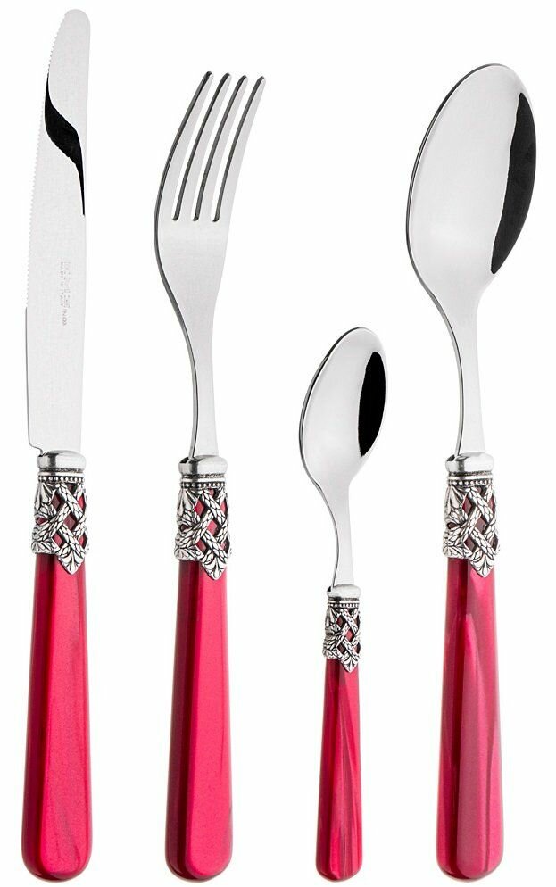 Cтоловые приборы на 6 персон EME Ginevra, сталь 18/10, цвет бордовый перламутр