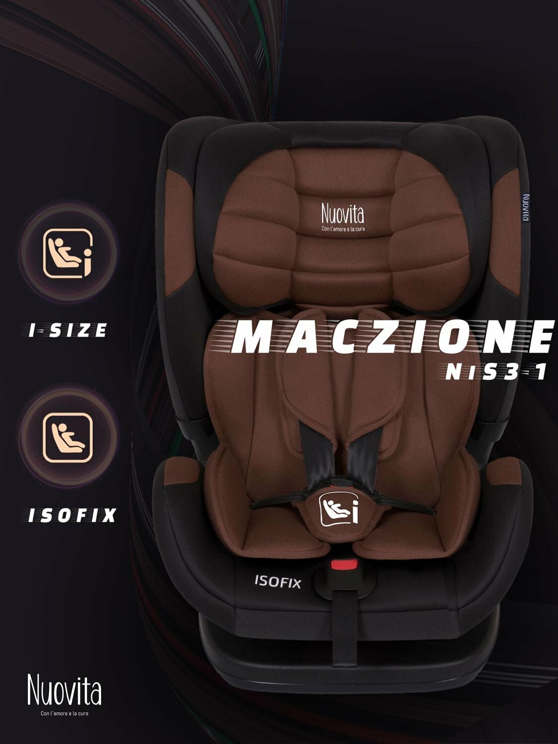 Автокресло Nuovita "Maczione" NiS3-1 Cioccolato, ISOFIX, ECE R129, 9-12 лет, 10-позиционный подголовник