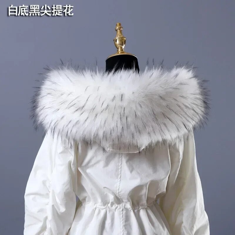 2025 Женщины фальшивый мех воротник пушистый роскошный зимний теплый шарф мужчины детские куртки капюшон мех отделка полосы 75 см ракун мех обернуть шаль