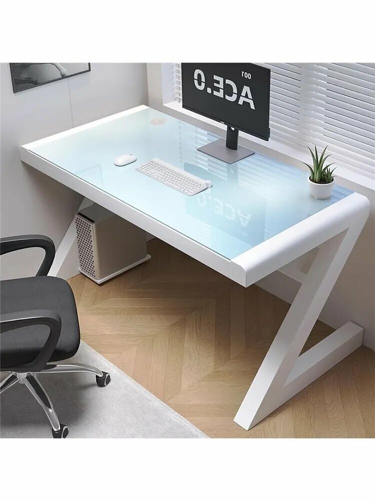 Компьютерный стол, письменный стол, белый, закаленное стекло, 100х50х75см