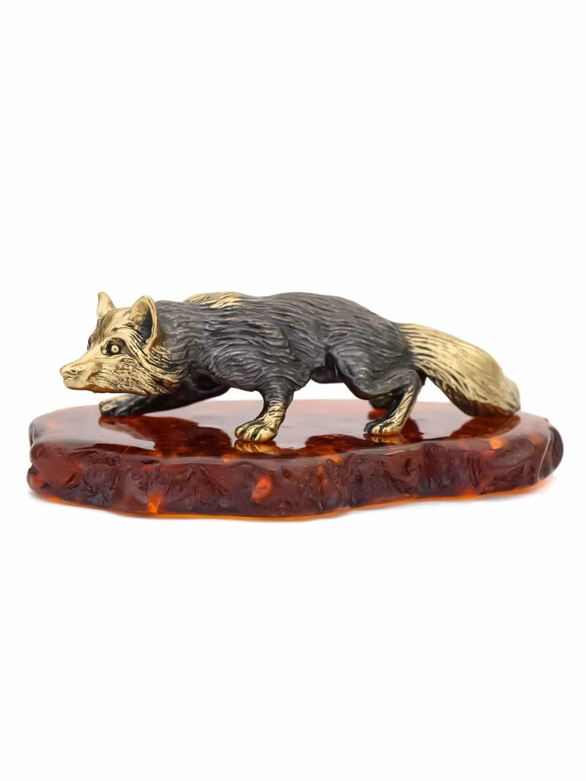 Сувенирная фигурка - Лиса на охоте, Балтийский Янтарь, 2,5 см