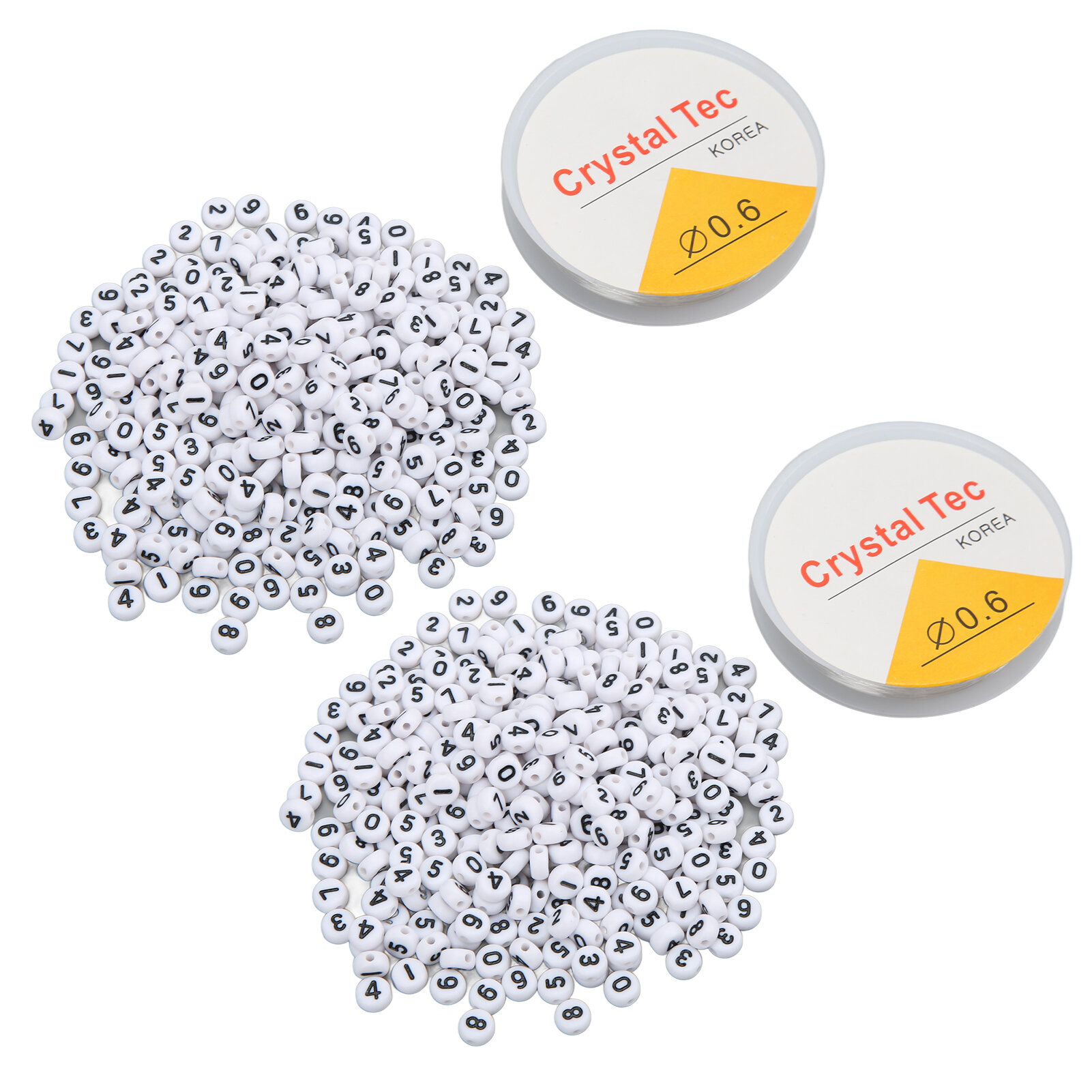 Числовые бусины из акрила с гладкими поверхностями для домашних рукоделий и подарков, 600 штук (300 шт/пакет) с 2 нитями для рыбалки