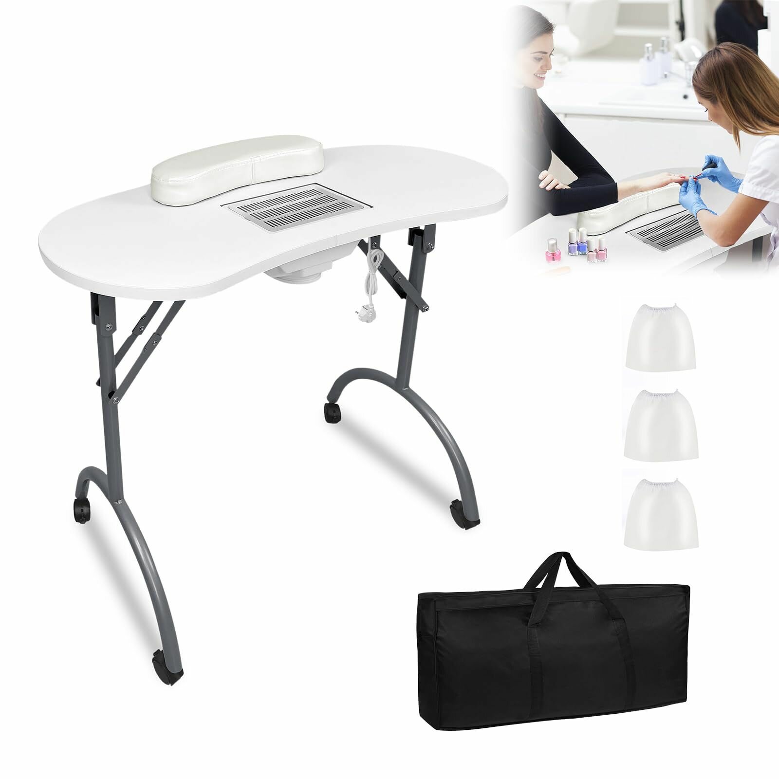 Переносной маникюрный стол, складной, с пылесосом для маникюра, 98 х 37 х 77 см.