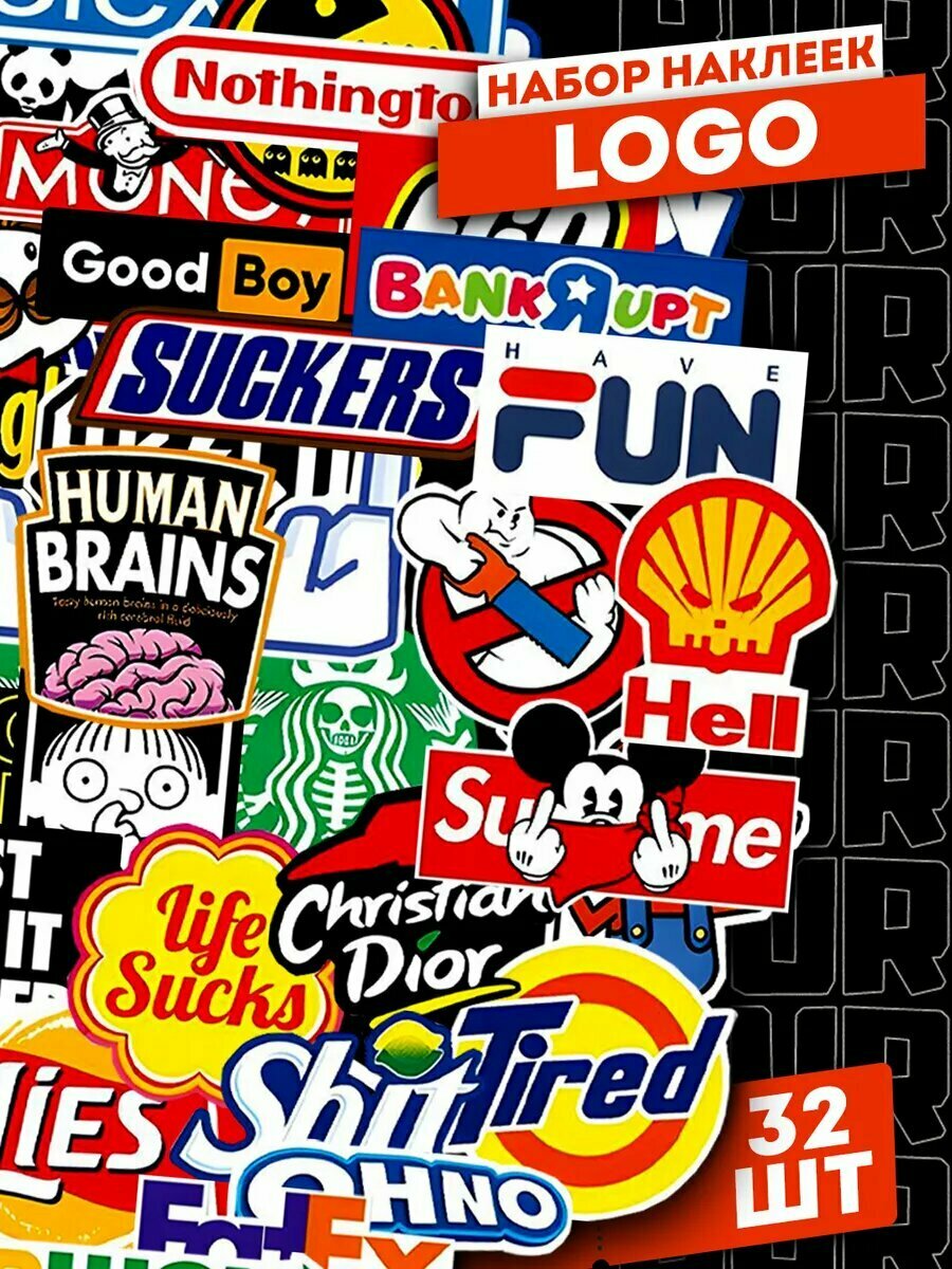 Набор самоклеящихся виниловых наклеек LOGO 32 шт
