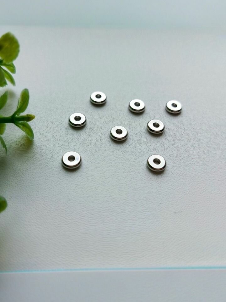 Разделители для бусин Диски, рондели бусины плоские (8 шт). Латунь, родий. Корейская фурнитура для бижутерии, украшений