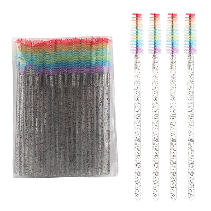 50 шт. одноразовая хрустальная кисть для наращивания ресниц, кисти для макияжа, тушь для ресниц, палочка-аппликатор, расческа для бровей, Радужная микрокисть