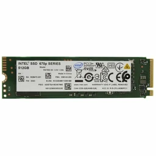 512 ГБ M.2 накопитель Intel 670p Series (SSDPEKNU512GZX1 99A39N) - PCI-E 3.0, чтение - 3000 Мбайт/сек, запись - 1600 Мбайт/сек, 3D NAND
