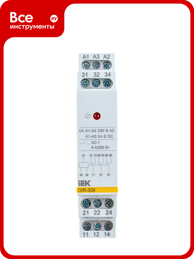 Промежуточное реле IEK OIR 3 контакта, 8А, 230В, AC OIR-308-AC230V, 8 А