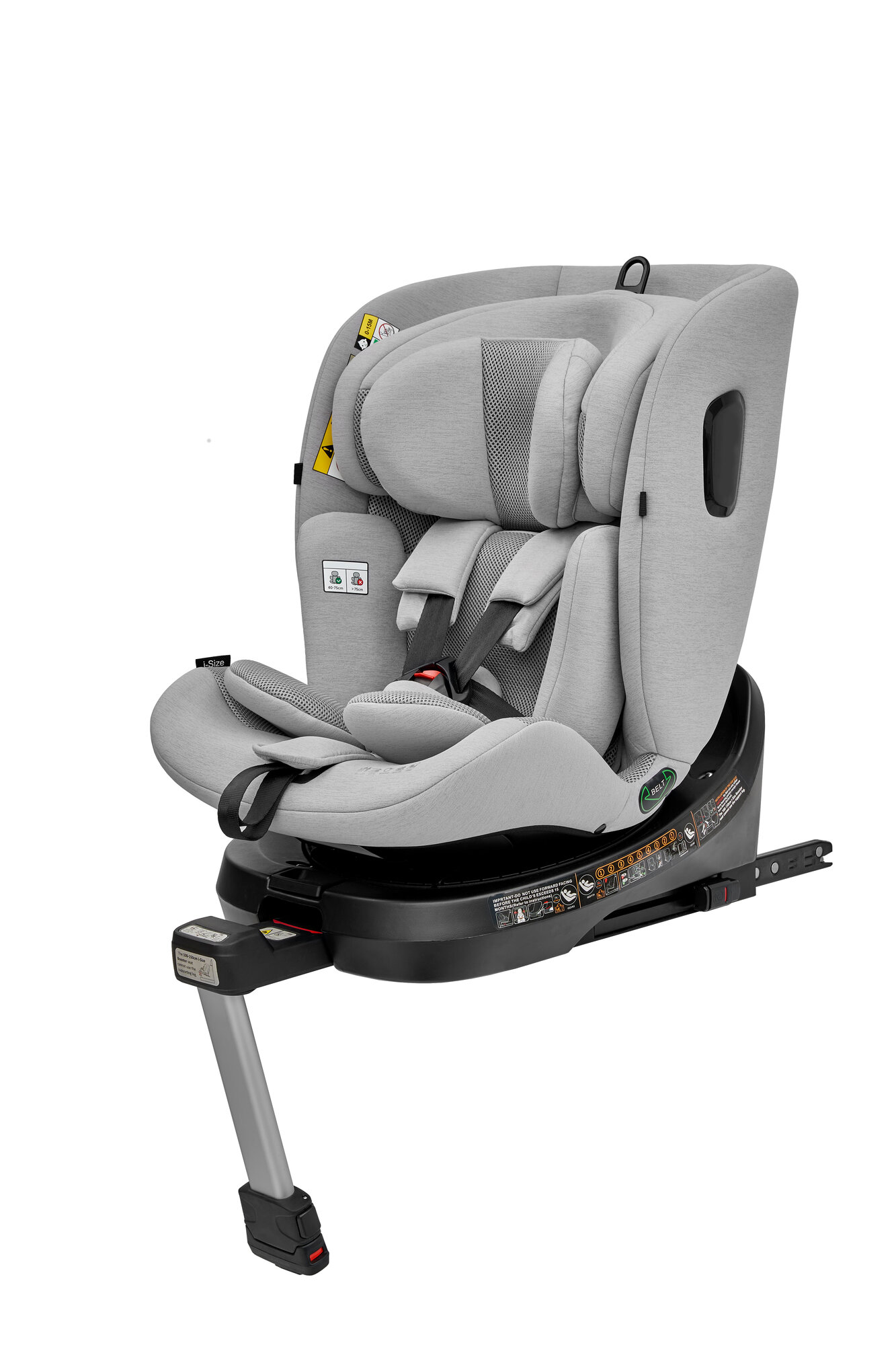 Автокресло с вращением 360 Peppy UNOfix 0-36 I-Size 40-150 см с упором в пол Grey серое